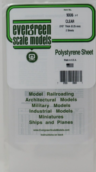 9006 Plain Sheet .010x6x12 (2) Styrene by Evergreen Scale Models EVE/9 ...